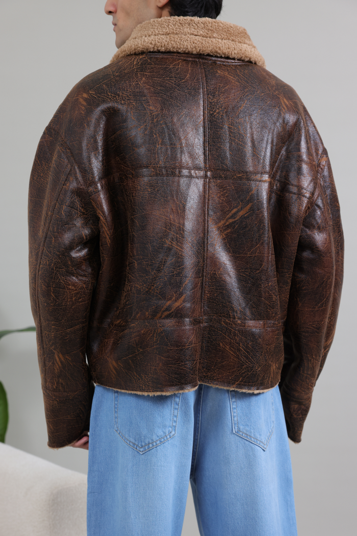 Washed Effect Leather Jacket – Zakapak